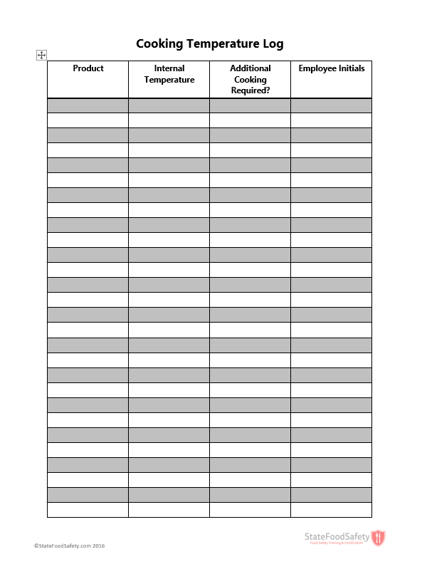 Cooking Temperature Log